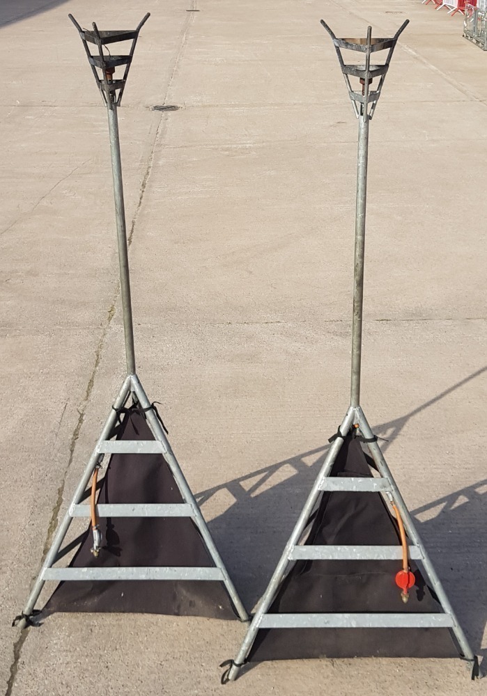 2 X 8FT GAS FLAMBEAUX (USED FOR EVENTS & PROMOTIONS) - SILVER FINISH ...